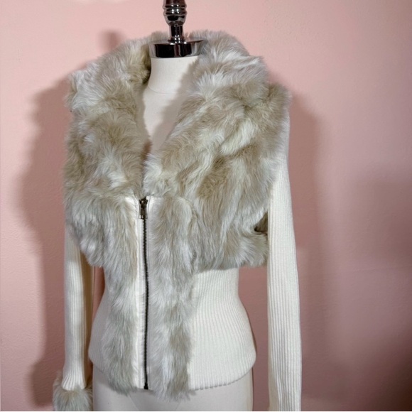 Boston Proper | Sweaters | Boston Proper White And Gray Furtrimmed ...
